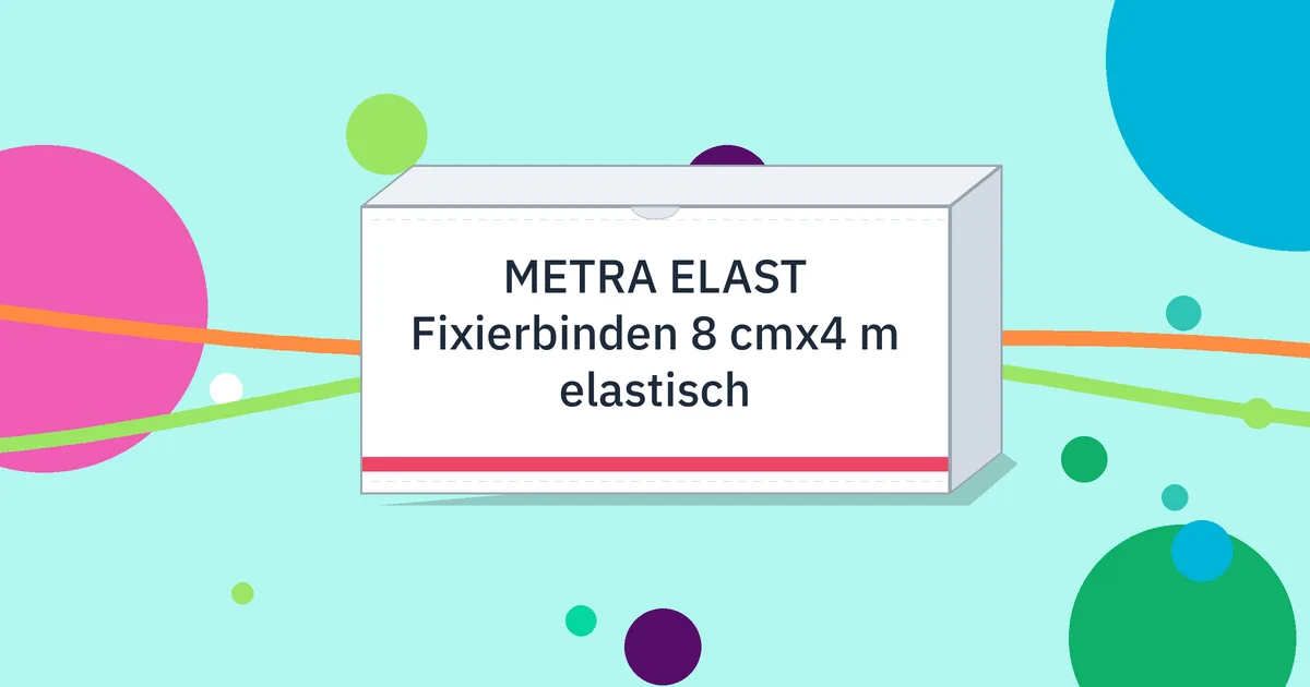 Symbolbild: Packung mit der Aufschrift METRA ELAST Fixierbinden 8 cmx4 m elastisch (PZN 07771261) – Verfügbarkeit und Bezug in Apotheken in Frankfurt am Main