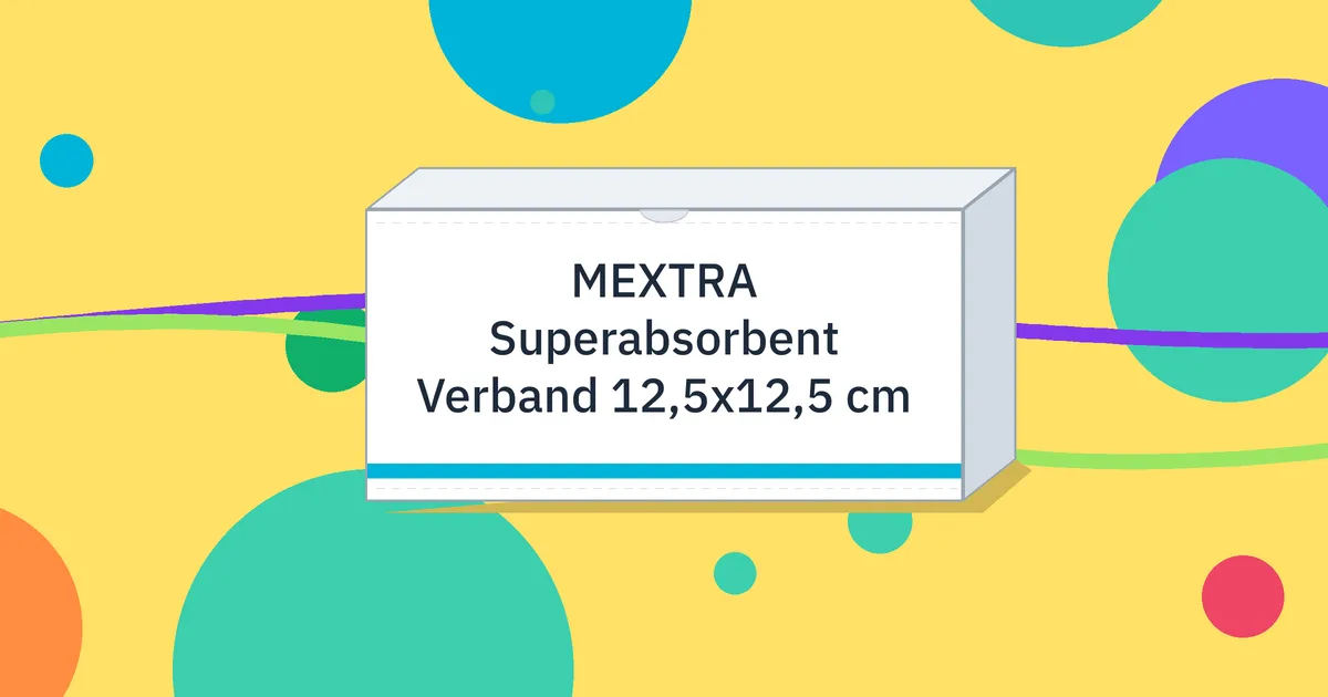 Symbolbild: Packung mit der Aufschrift MEXTRA Superabsorbent Verband 12,5x12,5 cm (PZN 14269898) – Verfügbarkeit und Bezug in Apotheken in Frankfurt am Main