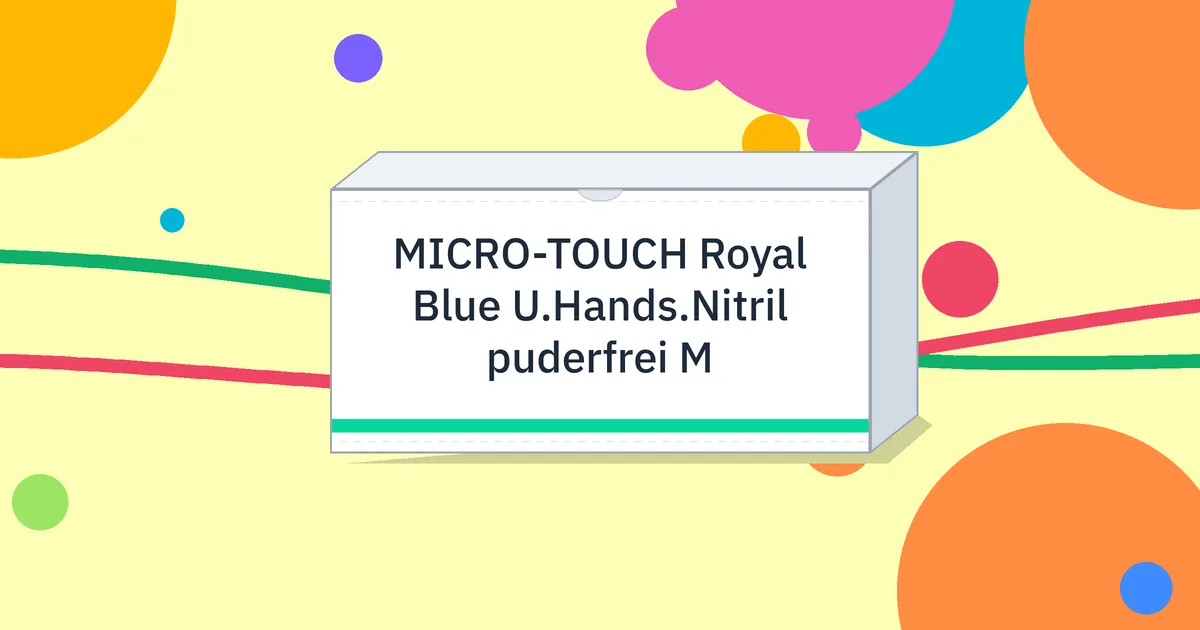Symbolbild: Packung mit der Aufschrift MICRO-TOUCH Royal Blue U.Hands.Nitril puderfrei M (PZN 18388631) – Verfügbarkeit und Bezug in Apotheken in Frankfurt am Main