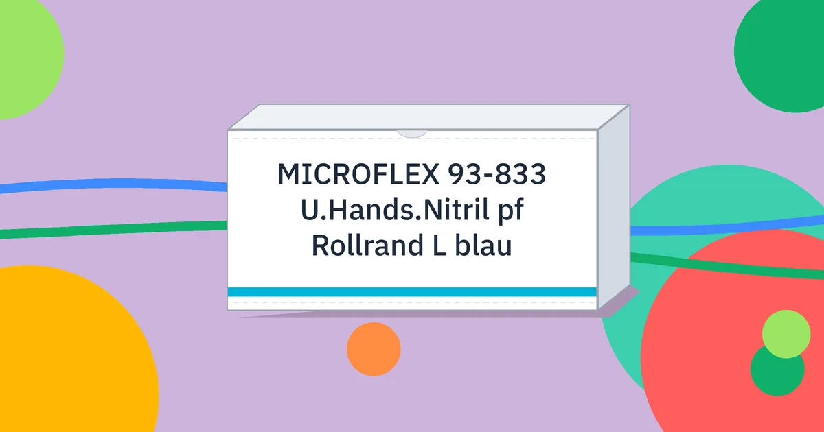 Symbolbild: Packung mit der Aufschrift MICROFLEX 93-833 U.Hands.Nitril pf Rollrand L blau (PZN 18394867) – Verfügbarkeit und Bezug in Apotheken in Frankfurt am Main