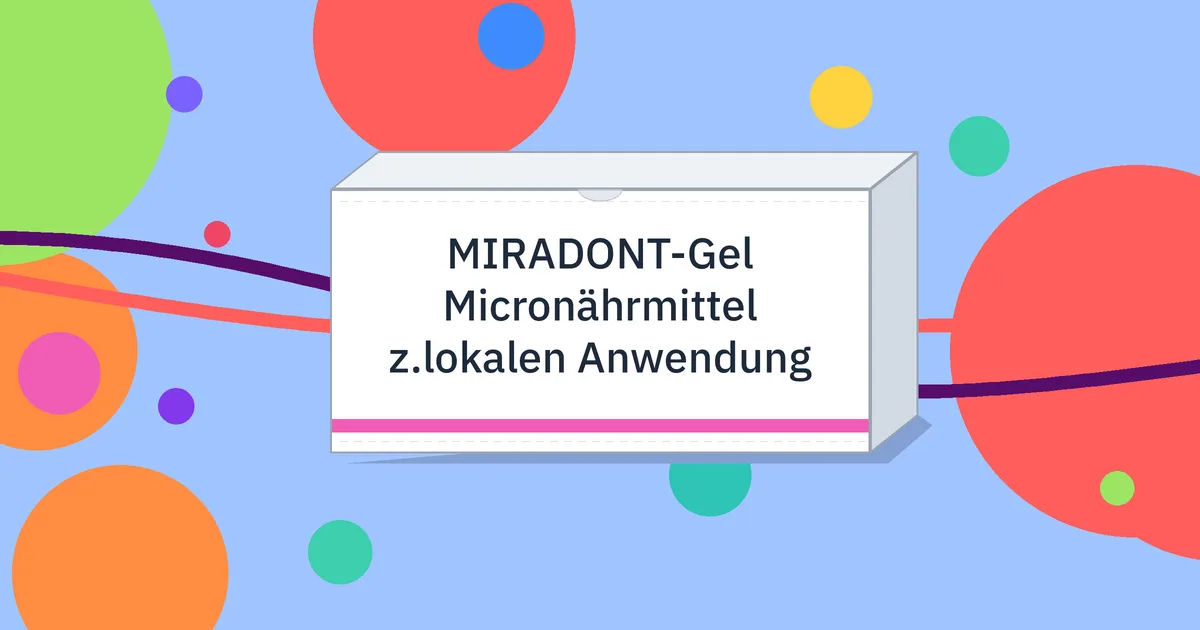 Symbolbild: Packung mit der Aufschrift MIRADONT-Gel Micronährmittel z.lokalen Anwendung (PZN 02207691) – Verfügbarkeit und Bezug in Apotheken in Frankfurt am Main