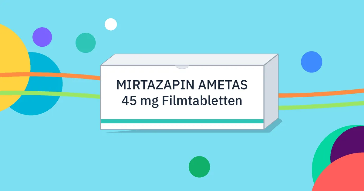 Symbolbild: Packung mit der Aufschrift MIRTAZAPIN AMETAS 45 mg Filmtabletten (PZN 18090707) – Verfügbarkeit und Bezug in Apotheken in Frankfurt am Main