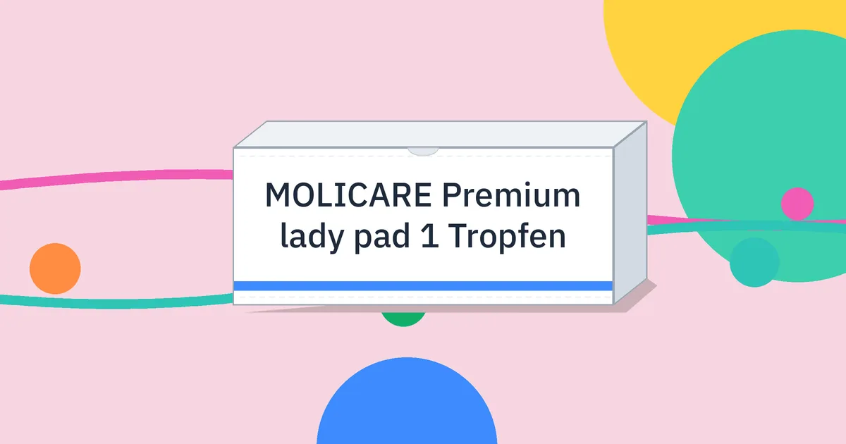 Symbolbild: Packung mit der Aufschrift MOLICARE Premium lady pad 1 Tropfen (PZN 15424697) – Verfügbarkeit und Bezug in Apotheken in Frankfurt am Main