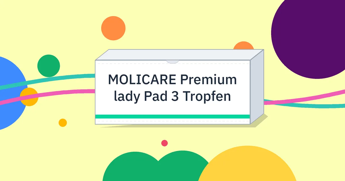 Symbolbild: Packung mit der Aufschrift MOLICARE Premium lady Pad 3 Tropfen (PZN 13982370) – Verfügbarkeit und Bezug in Apotheken in Frankfurt am Main