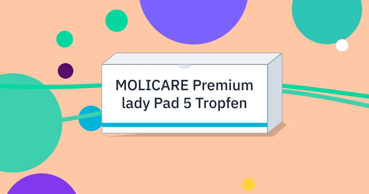Symbolbild: Packung mit der Aufschrift MOLICARE Premium lady Pad 5 Tropfen (PZN 13982424) – Verfügbarkeit und Bezug in Apotheken in Frankfurt am Main