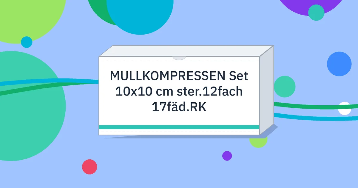 Symbolbild: Packung mit der Aufschrift MULLKOMPRESSEN Set 10x10 cm ster.12fach 17fäd.RK (PZN 06930591) – Verfügbarkeit und Bezug in Apotheken in Frankfurt am Main