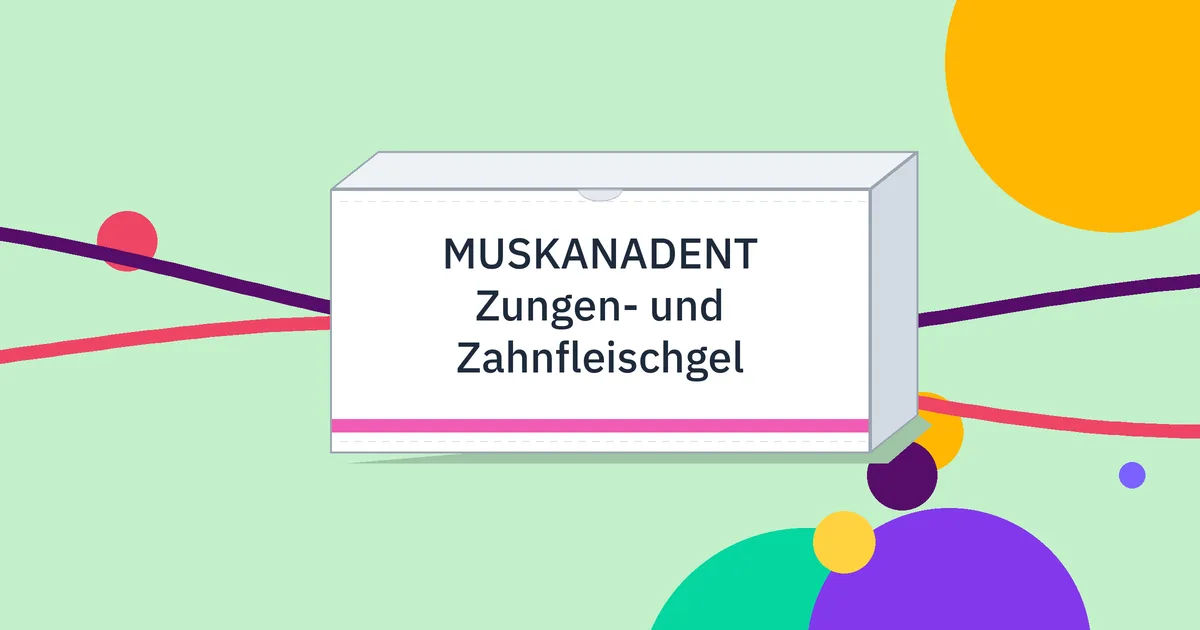 Symbolbild: Packung mit der Aufschrift MUSKANADENT Zungen- und Zahnfleischgel (PZN 14382525) – Verfügbarkeit und Bezug in Apotheken in Frankfurt am Main