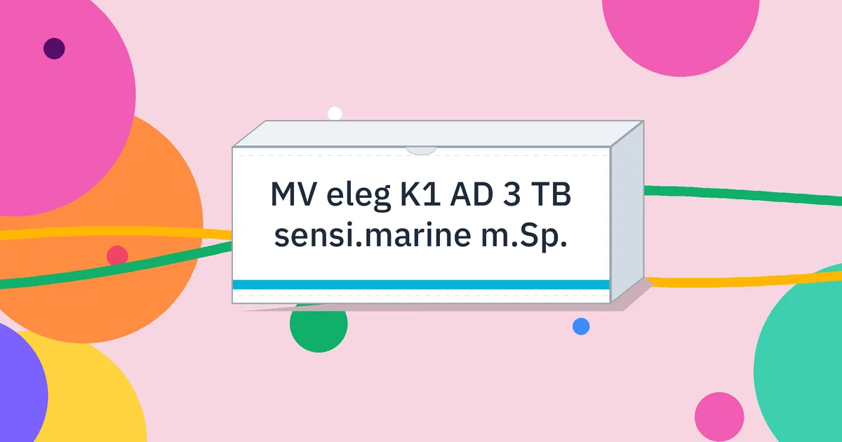 Symbolbild: Packung mit der Aufschrift MV eleg K1 AD 3 TB sensi.marine m.Sp. (PZN 14582081) – Verfügbarkeit und Bezug in Apotheken in Frankfurt am Main