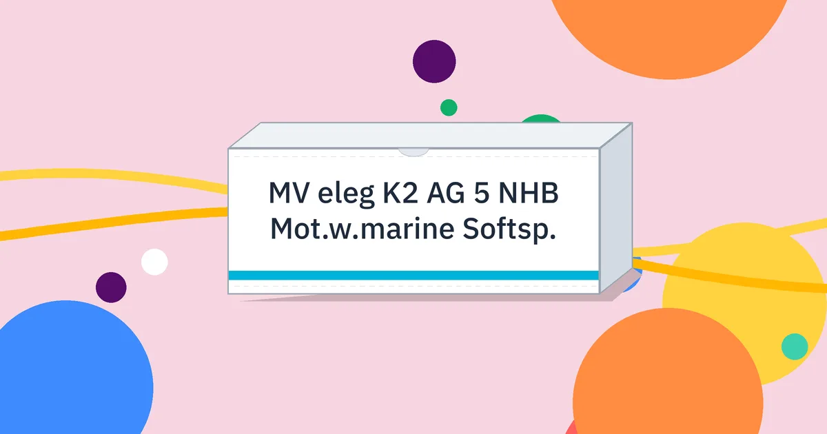 Symbolbild: Packung mit der Aufschrift MV eleg K2 AG 5 NHB Mot.w.marine Softsp. (PZN 15727699) – Verfügbarkeit und Bezug in Apotheken in Frankfurt am Main