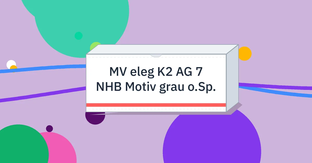 Symbolbild: Packung mit der Aufschrift MV eleg K2 AG 7 NHB Motiv grau o.Sp. (PZN 18929831) – Verfügbarkeit und Bezug in Apotheken in Frankfurt am Main