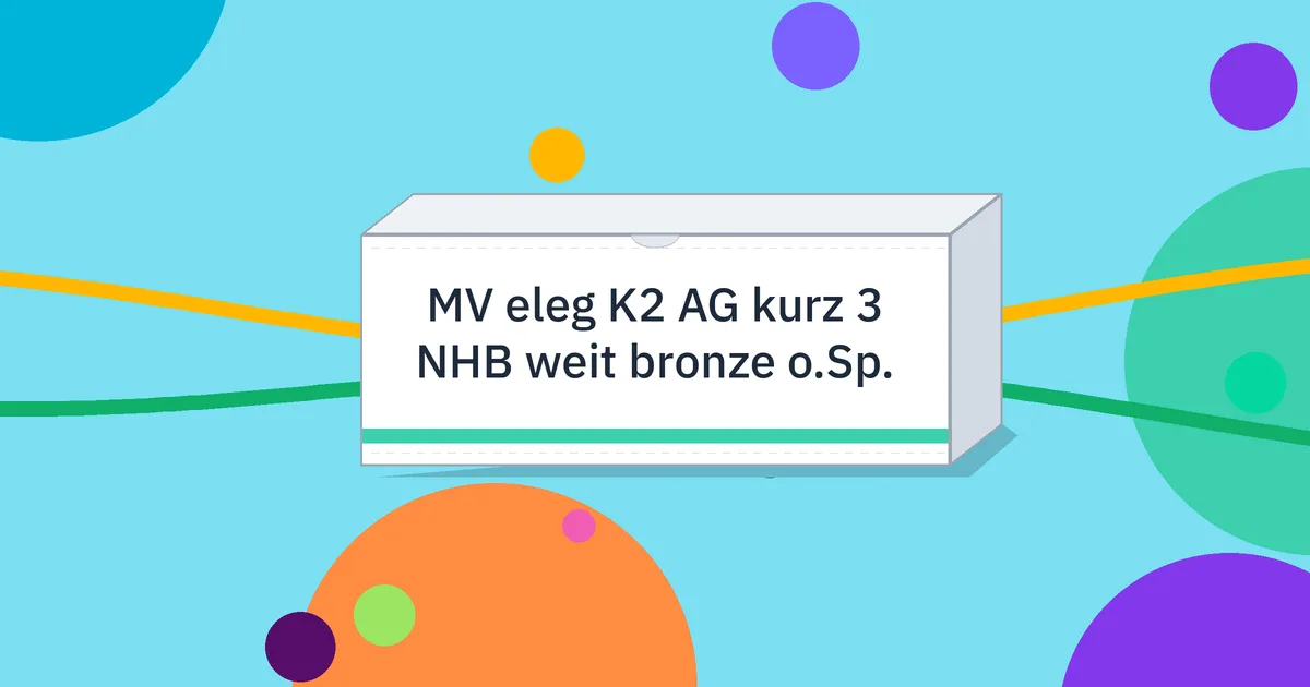 Symbolbild: Packung mit der Aufschrift MV eleg K2 AG kurz 3 NHB weit bronze o.Sp. (PZN 15714751) – Verfügbarkeit und Bezug in Apotheken in Frankfurt am Main