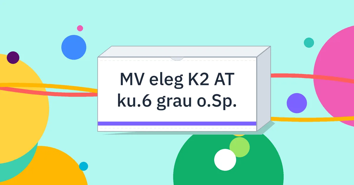 Symbolbild: Packung mit der Aufschrift MV eleg K2 AT ku.6 grau o.Sp. (PZN 18922993) – Verfügbarkeit und Bezug in Apotheken in Frankfurt am Main