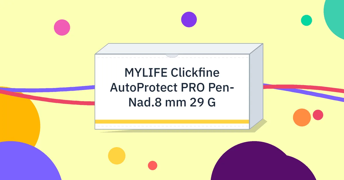 Symbolbild: Packung mit der Aufschrift MYLIFE Clickfine AutoProtect PRO Pen-Nad.8 mm 29 G (PZN 20544593) – Verfügbarkeit und Bezug in Apotheken in Frankfurt am Main