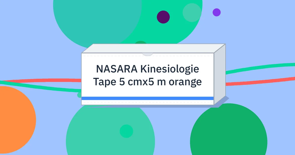 Symbolbild: Packung mit der Aufschrift NASARA Kinesiologie Tape 5 cmx5 m orange (PZN 07126299) – Verfügbarkeit und Bezug in Apotheken in Frankfurt am Main