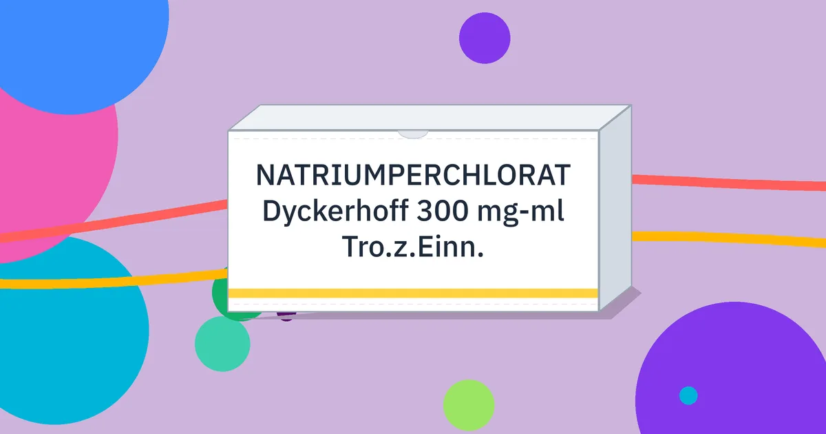 Symbolbild: Packung mit der Aufschrift NATRIUMPERCHLORAT Dyckerhoff 300 mg-ml Tro.z.Einn. (PZN 19491495) – Verfügbarkeit und Bezug in Apotheken in Frankfurt am Main