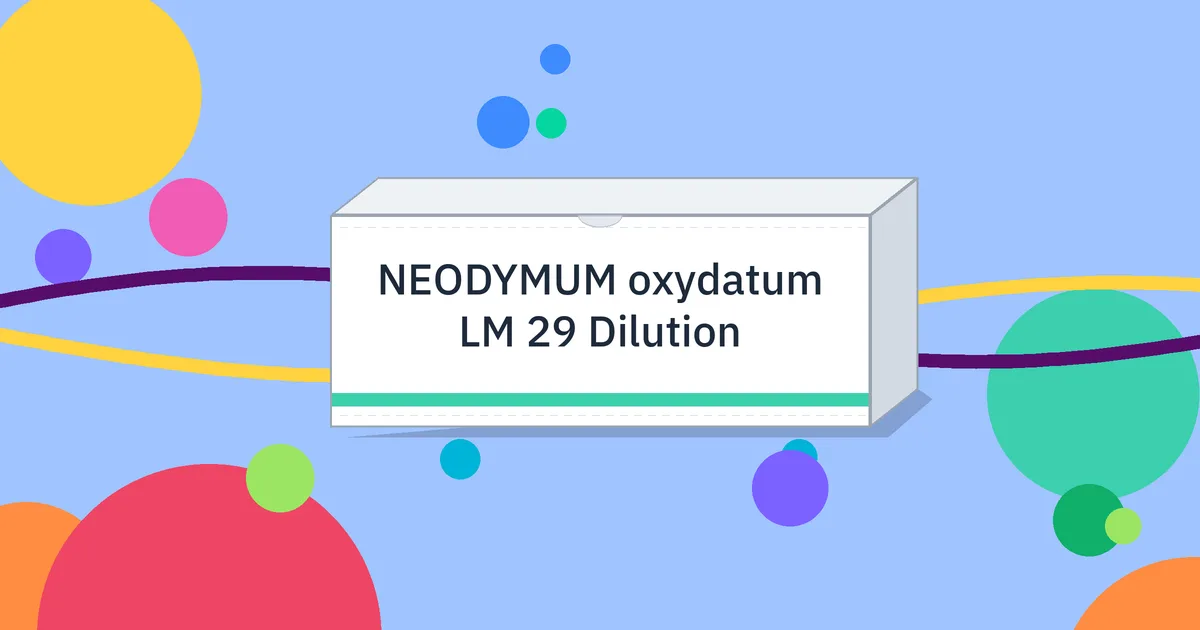 Symbolbild: Packung mit der Aufschrift NEODYMUM oxydatum LM 29 Dilution (PZN 13617908) – Verfügbarkeit und Bezug in Apotheken in Frankfurt am Main