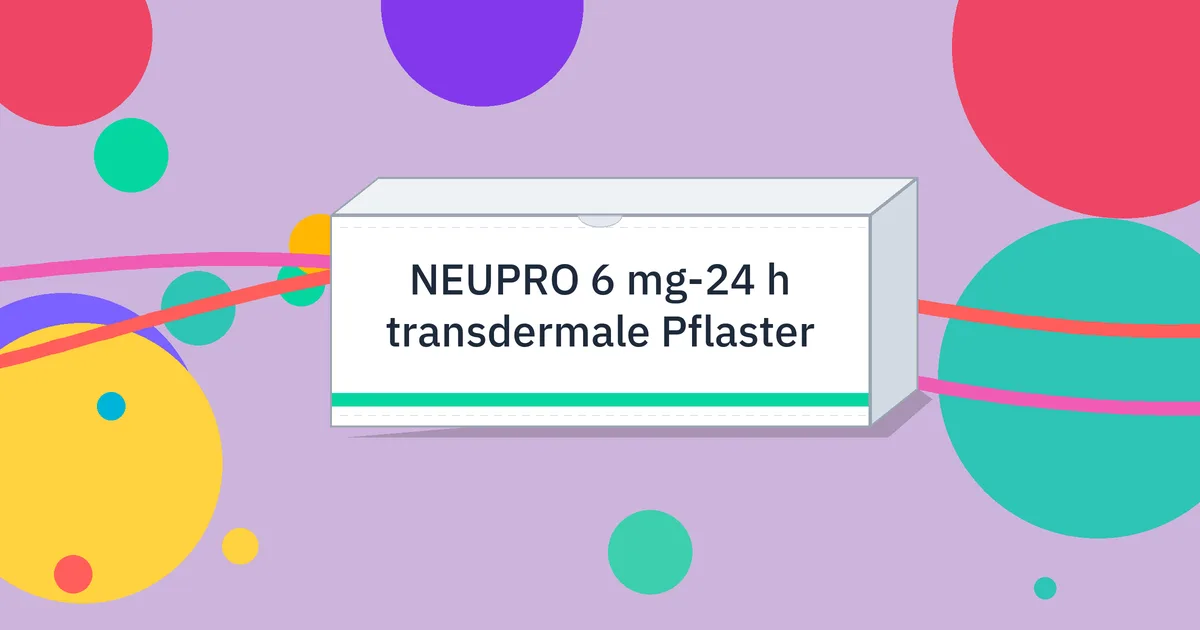 Symbolbild: Packung mit der Aufschrift NEUPRO 6 mg-24 h transdermale Pflaster (PZN 04420650) – Verfügbarkeit und Bezug in Apotheken in Frankfurt am Main