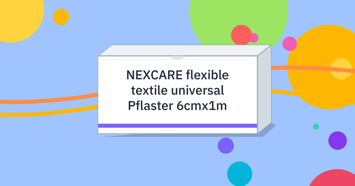 Symbolbild: Packung mit der Aufschrift NEXCARE flexible textile universal Pflaster 6cmx1m (PZN 16229130) – Verfügbarkeit und Bezug in Apotheken in Frankfurt am Main