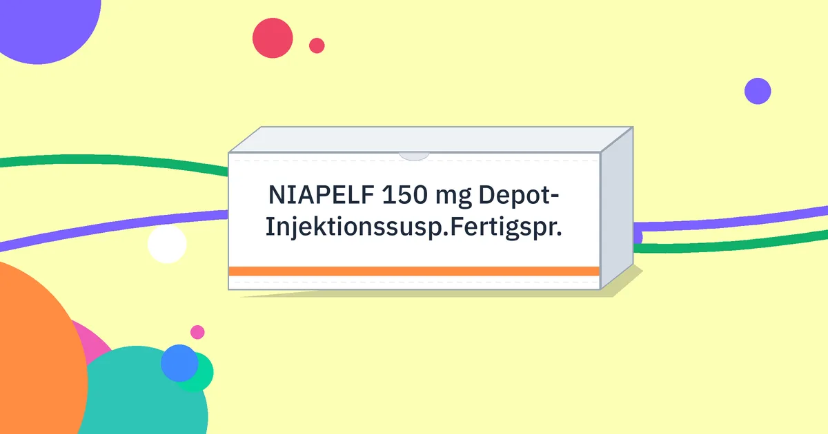 Symbolbild: Packung mit der Aufschrift NIAPELF 150 mg Depot-Injektionssusp.Fertigspr. (PZN 19474456) – Verfügbarkeit und Bezug in Apotheken in Frankfurt am Main