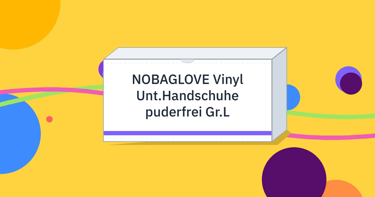 Symbolbild: Packung mit der Aufschrift NOBAGLOVE Vinyl Unt.Handschuhe puderfrei Gr.L (PZN 08403306) – Verfügbarkeit und Bezug in Apotheken in Frankfurt am Main