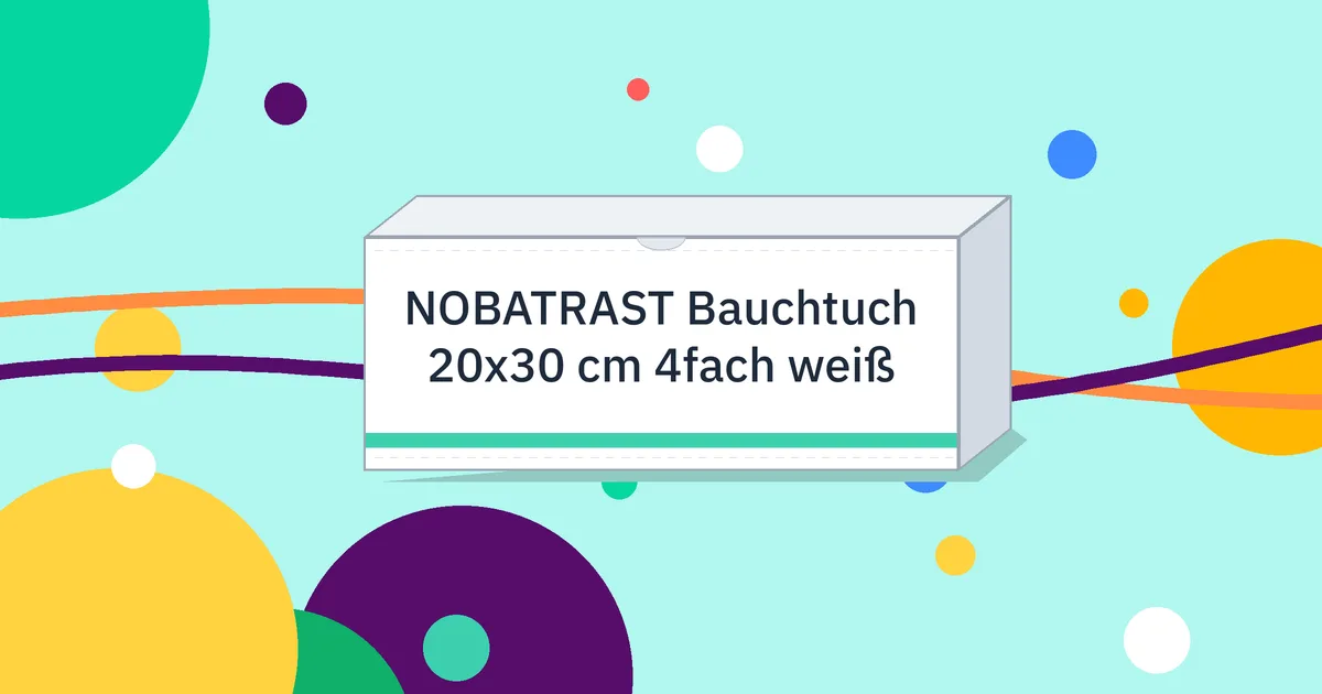 Symbolbild: Packung mit der Aufschrift NOBATRAST Bauchtuch 20x30 cm 4fach weiß (PZN 08405280) – Verfügbarkeit und Bezug in Apotheken in Frankfurt am Main