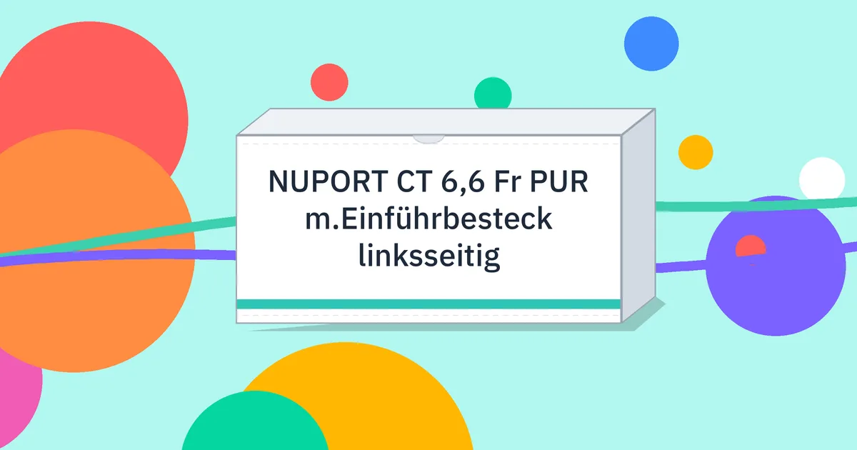 Symbolbild: Packung mit der Aufschrift NUPORT CT 6,6 Fr PUR m.Einführbesteck linksseitig (PZN 11484923) – Verfügbarkeit und Bezug in Apotheken in Frankfurt am Main