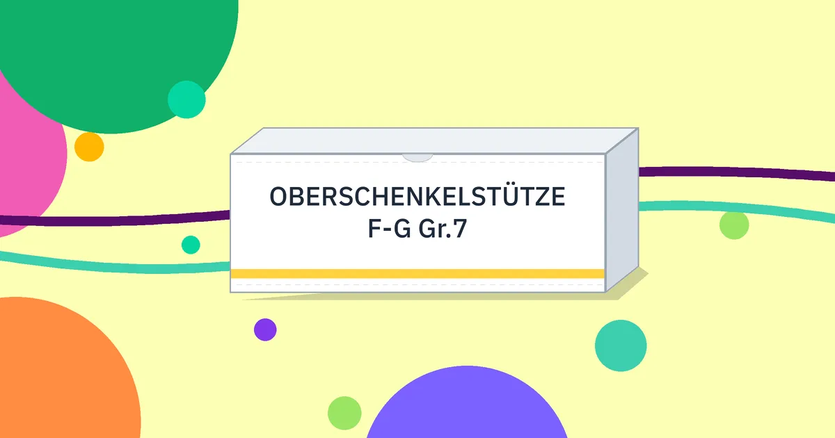 Symbolbild: Packung mit der Aufschrift OBERSCHENKELSTÜTZE F-G Gr.7 (PZN 02008098) – Verfügbarkeit und Bezug in Apotheken in Frankfurt am Main