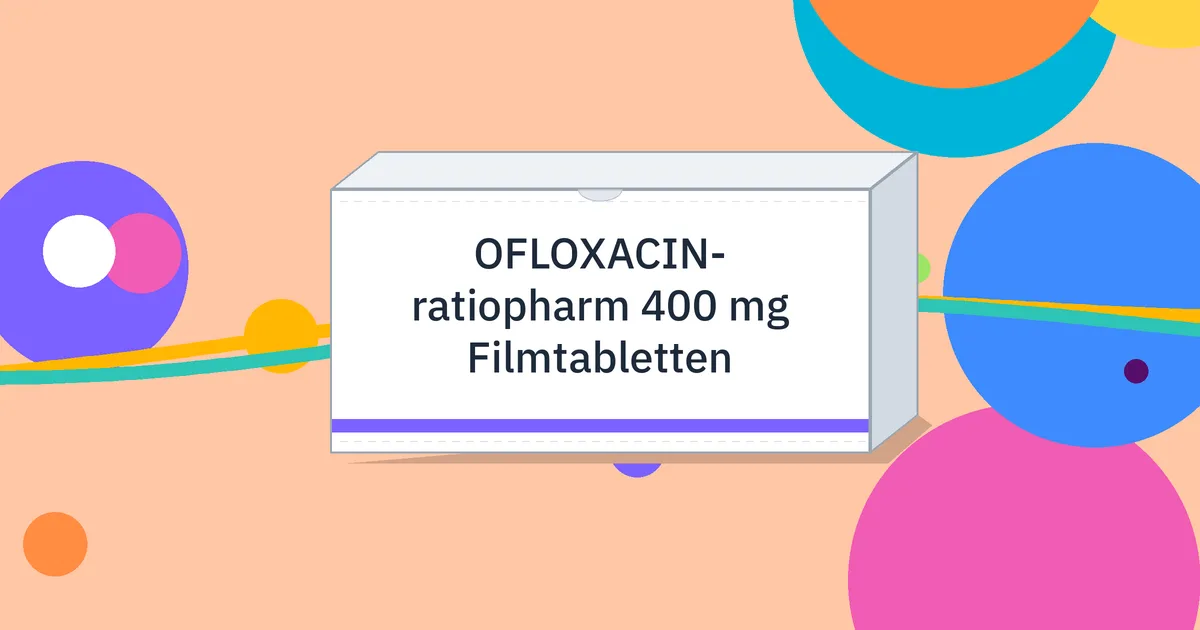 Symbolbild: Packung mit der Aufschrift OFLOXACIN-ratiopharm 400 mg Filmtabletten (PZN 01567430) – Verfügbarkeit und Bezug in Apotheken in Frankfurt am Main