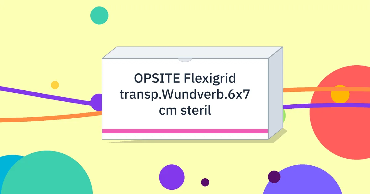 Symbolbild: Packung mit der Aufschrift OPSITE Flexigrid transp.Wundverb.6x7 cm steril (PZN 09116402) – Verfügbarkeit und Bezug in Apotheken in Frankfurt am Main