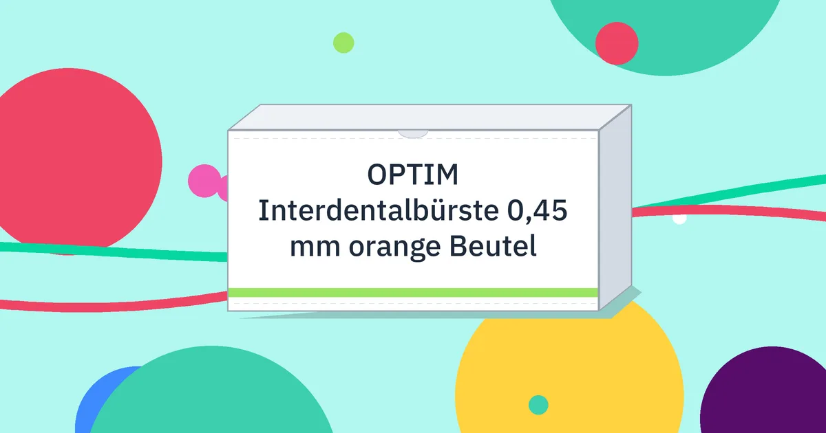 Symbolbild: Packung mit der Aufschrift OPTIM Interdentalbürste 0,45 mm orange Beutel (PZN 16237738) – Verfügbarkeit und Bezug in Apotheken in Frankfurt am Main
