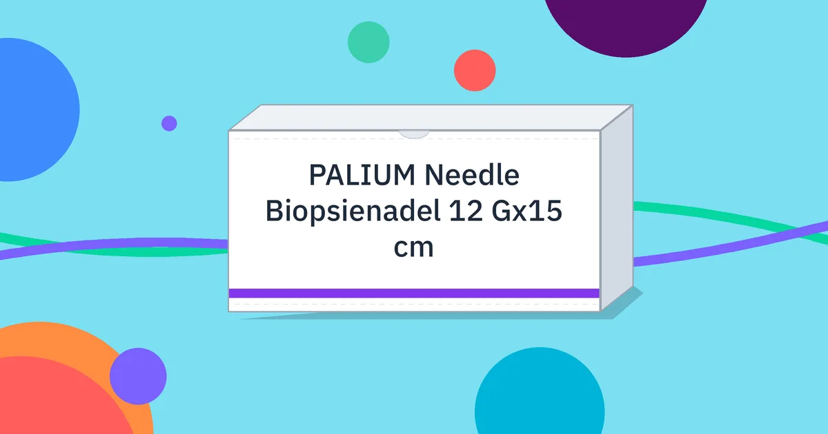 Symbolbild: Packung mit der Aufschrift PALIUM Needle Biopsienadel 12 Gx15 cm (PZN 16922658) – Verfügbarkeit und Bezug in Apotheken in Frankfurt am Main