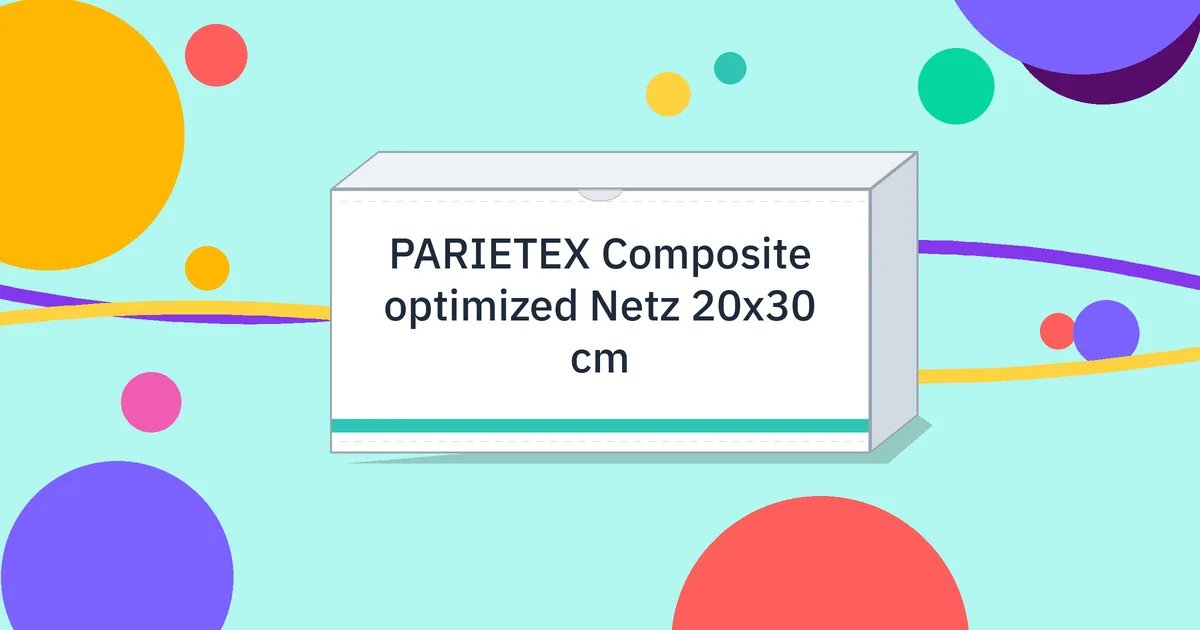 Symbolbild: Packung mit der Aufschrift PARIETEX Composite optimized Netz 20x30 cm (PZN 18258302) – Verfügbarkeit und Bezug in Apotheken in Frankfurt am Main