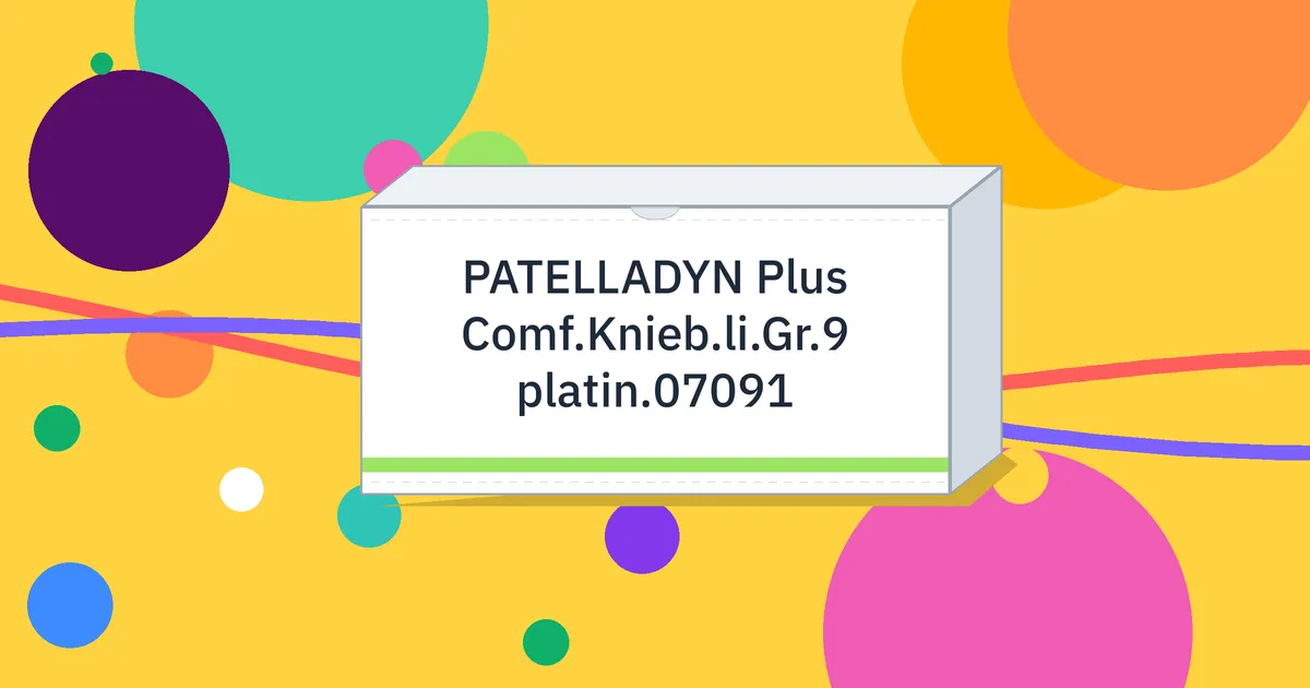 Symbolbild: Packung mit der Aufschrift PATELLADYN Plus Comf.Knieb.li.Gr.9 platin.07091 (PZN 18904593) – Verfügbarkeit und Bezug in Apotheken in Frankfurt am Main