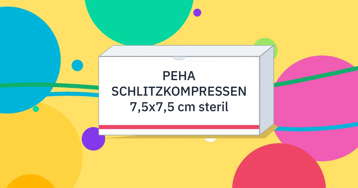 Symbolbild: Packung mit der Aufschrift PEHA SCHLITZKOMPRESSEN 7,5x7,5 cm steril (PZN 20573815) – Verfügbarkeit und Bezug in Apotheken in Frankfurt am Main