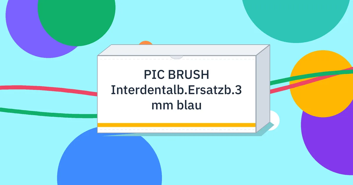 Symbolbild: Packung mit der Aufschrift PIC BRUSH Interdentalb.Ersatzb.3 mm blau (PZN 02106205) – Verfügbarkeit und Bezug in Apotheken in Frankfurt am Main