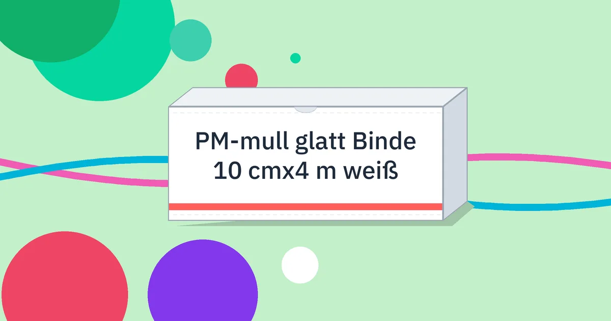 Symbolbild: Packung mit der Aufschrift PM-mull glatt Binde 10 cmx4 m weiß (PZN 18845005) – Verfügbarkeit und Bezug in Apotheken in Frankfurt am Main