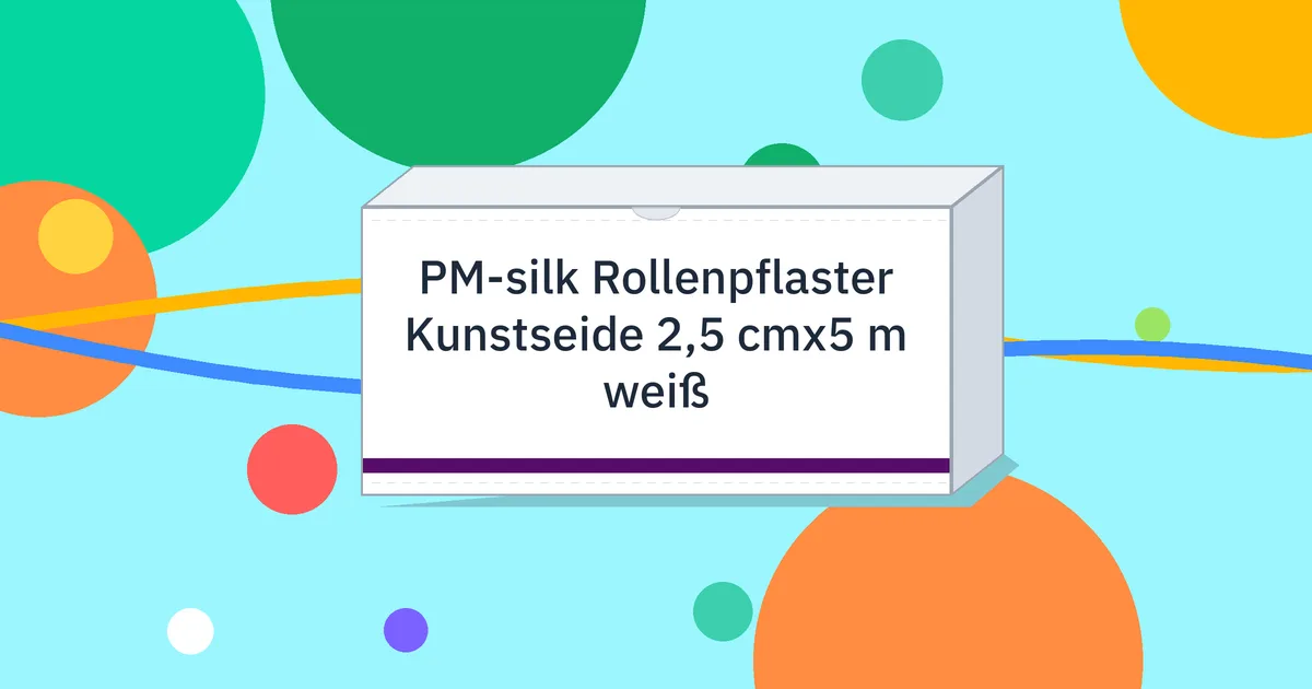 Symbolbild: Packung mit der Aufschrift PM-silk Rollenpflaster Kunstseide 2,5 cmx5 m weiß (PZN 18845206) – Verfügbarkeit und Bezug in Apotheken in Frankfurt am Main