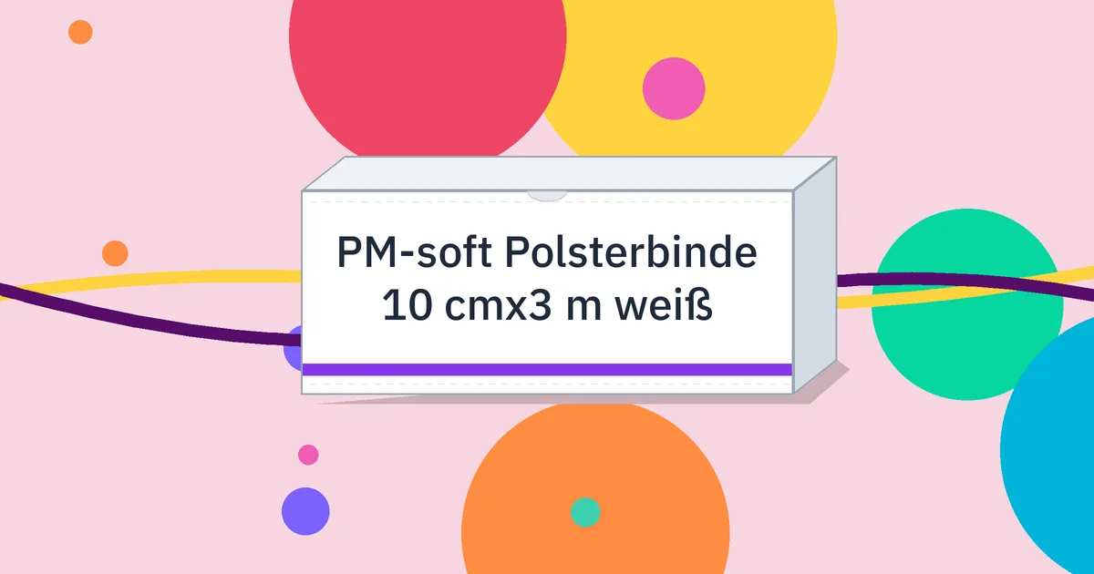 Symbolbild: Packung mit der Aufschrift PM-soft Polsterbinde 10 cmx3 m weiß (PZN 18844773) – Verfügbarkeit und Bezug in Apotheken in Frankfurt am Main