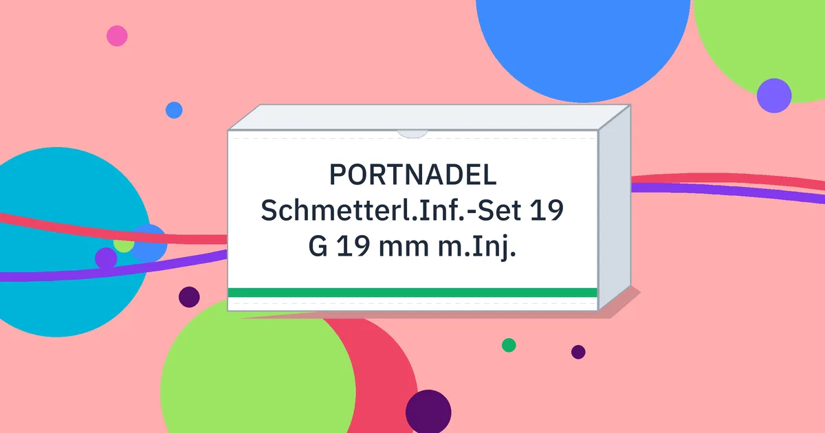 Symbolbild: Packung mit der Aufschrift PORTNADEL Schmetterl.Inf.-Set 19 G 19 mm m.Inj. (PZN 02756104) – Verfügbarkeit und Bezug in Apotheken in Frankfurt am Main