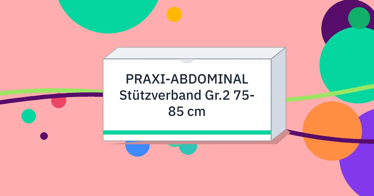 Symbolbild: Packung mit der Aufschrift PRAXI-ABDOMINAL Stützverband Gr.2 75-85 cm (PZN 12825272) – Verfügbarkeit und Bezug in Apotheken in Frankfurt am Main