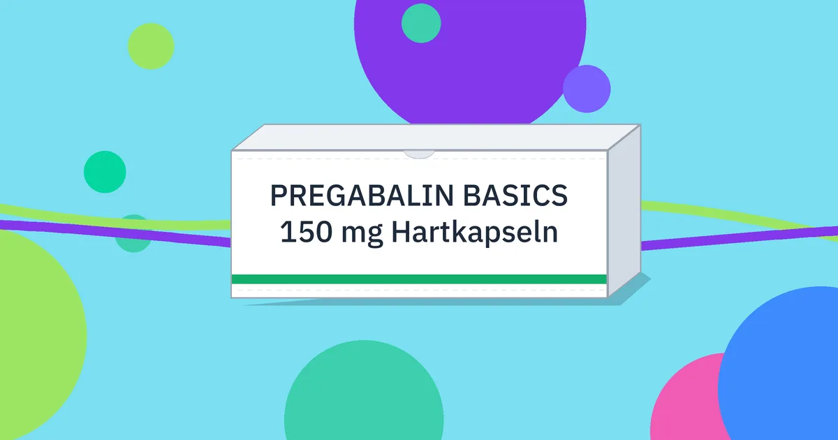 Symbolbild: Packung mit der Aufschrift PREGABALIN BASICS 150 mg Hartkapseln (PZN 11172394) – Verfügbarkeit und Bezug in Apotheken in Frankfurt am Main