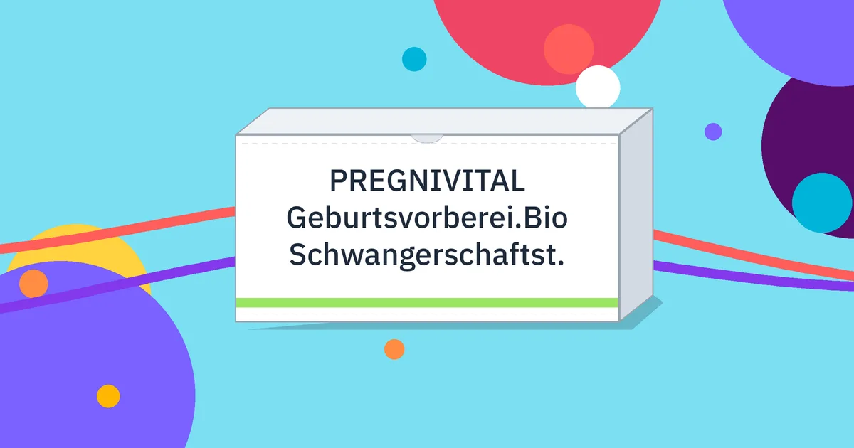 Symbolbild: Packung mit der Aufschrift PREGNIVITAL Geburtsvorberei.Bio Schwangerschaftst. (PZN 19394303) – Verfügbarkeit und Bezug in Apotheken in Frankfurt am Main