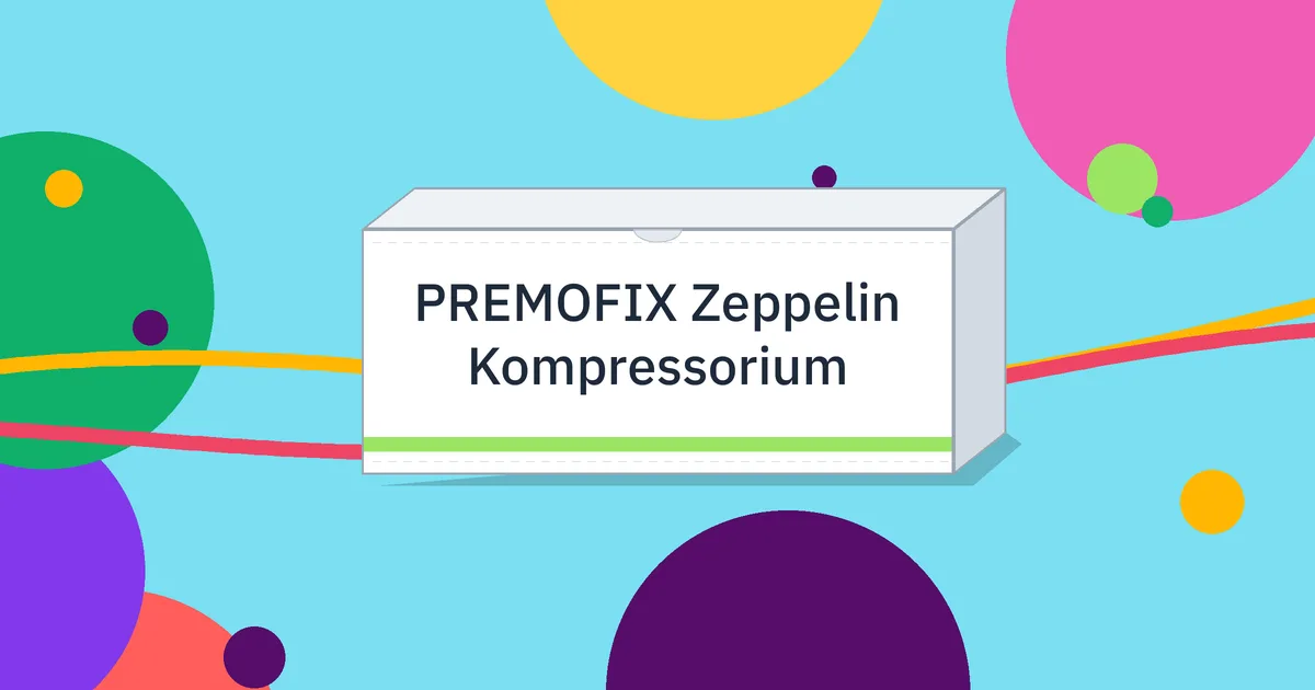 Symbolbild: Packung mit der Aufschrift PREMOFIX Zeppelin Kompressorium (PZN 09886413) – Verfügbarkeit und Bezug in Apotheken in Frankfurt am Main