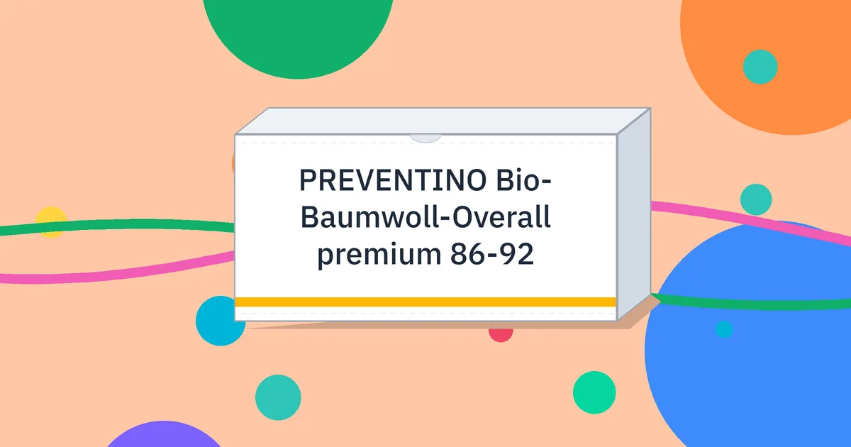 Symbolbild: Packung mit der Aufschrift PREVENTINO Bio-Baumwoll-Overall premium 86-92 (PZN 16895832) – Verfügbarkeit und Bezug in Apotheken in Frankfurt am Main