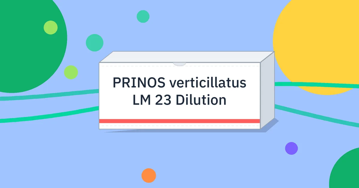 Symbolbild: Packung mit der Aufschrift PRINOS verticillatus LM 23 Dilution (PZN 13668107) – Verfügbarkeit und Bezug in Apotheken in Frankfurt am Main