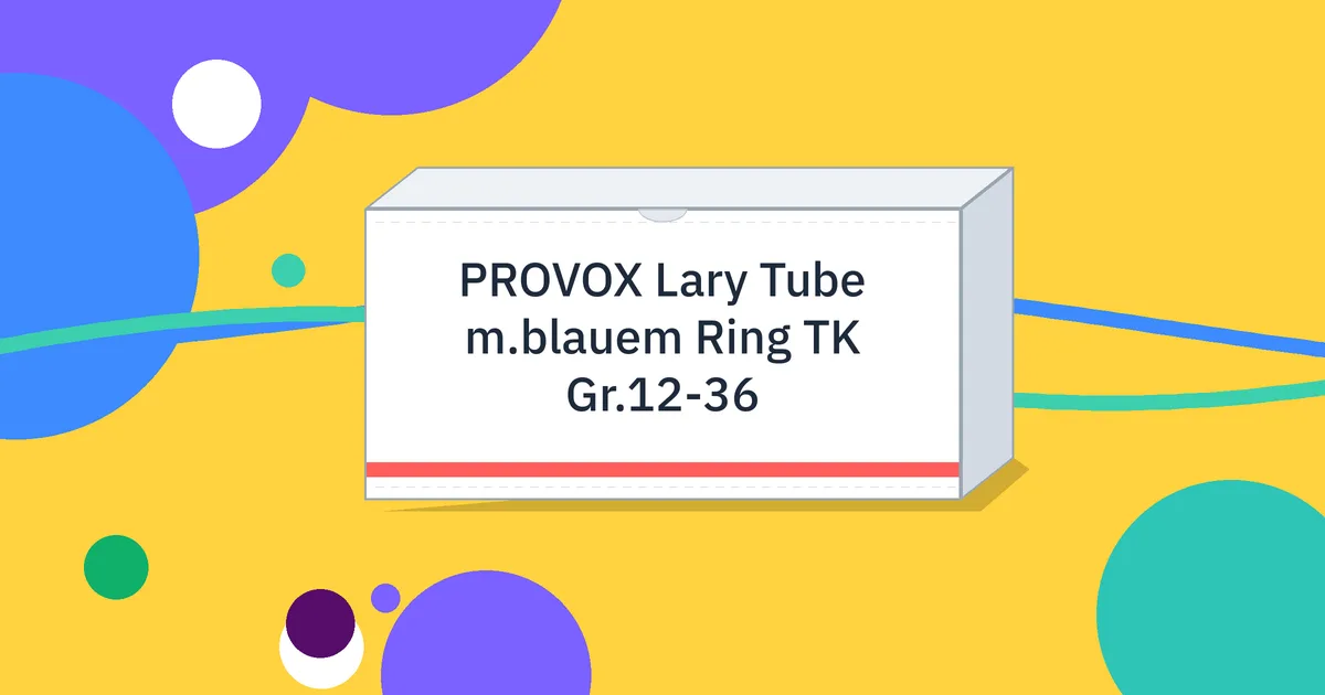 Symbolbild: Packung mit der Aufschrift PROVOX Lary Tube m.blauem Ring TK Gr.12-36 (PZN 02397527) – Verfügbarkeit und Bezug in Apotheken in Frankfurt am Main
