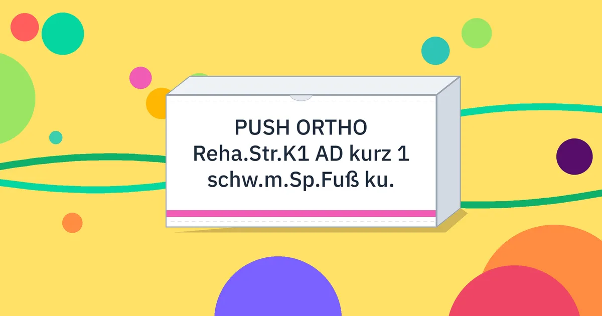 Symbolbild: Packung mit der Aufschrift PUSH ORTHO Reha.Str.K1 AD kurz 1 schw.m.Sp.Fuß ku. (PZN 19157224) – Verfügbarkeit und Bezug in Apotheken in Frankfurt am Main