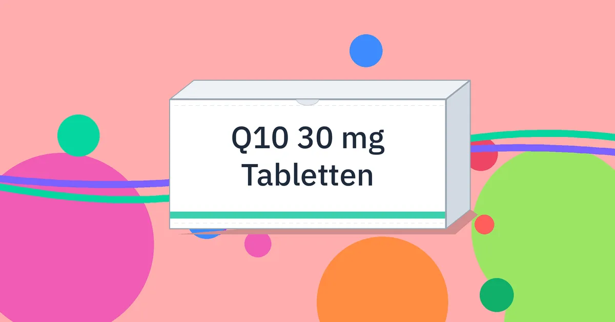 Symbolbild: Packung mit der Aufschrift Q10 30 mg Tabletten (PZN 02493254) – Verfügbarkeit und Bezug in Apotheken in Frankfurt am Main