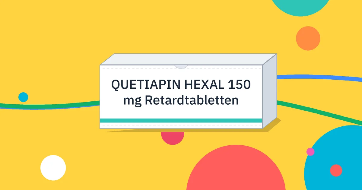 Symbolbild: Packung mit der Aufschrift QUETIAPIN HEXAL 150 mg Retardtabletten (PZN 09637644) – Verfügbarkeit und Bezug in Apotheken in Frankfurt am Main