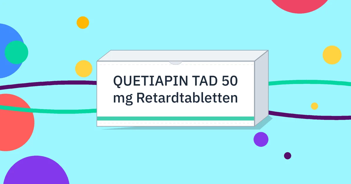 Symbolbild: Packung mit der Aufschrift QUETIAPIN TAD 50 mg Retardtabletten (PZN 13513592) – Verfügbarkeit und Bezug in Apotheken in Frankfurt am Main